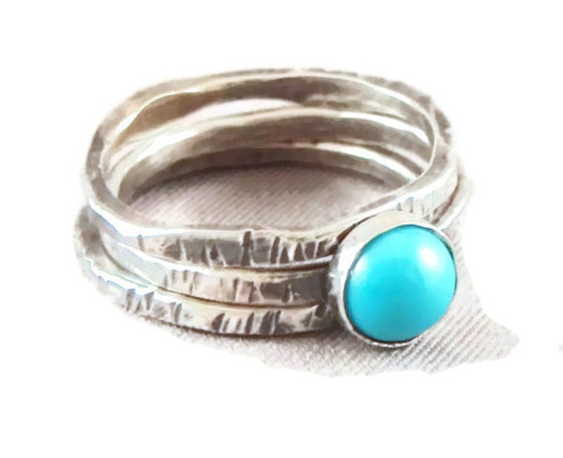 Turquoise and Sterling Silver Stacking Rings Stackable - Etsy