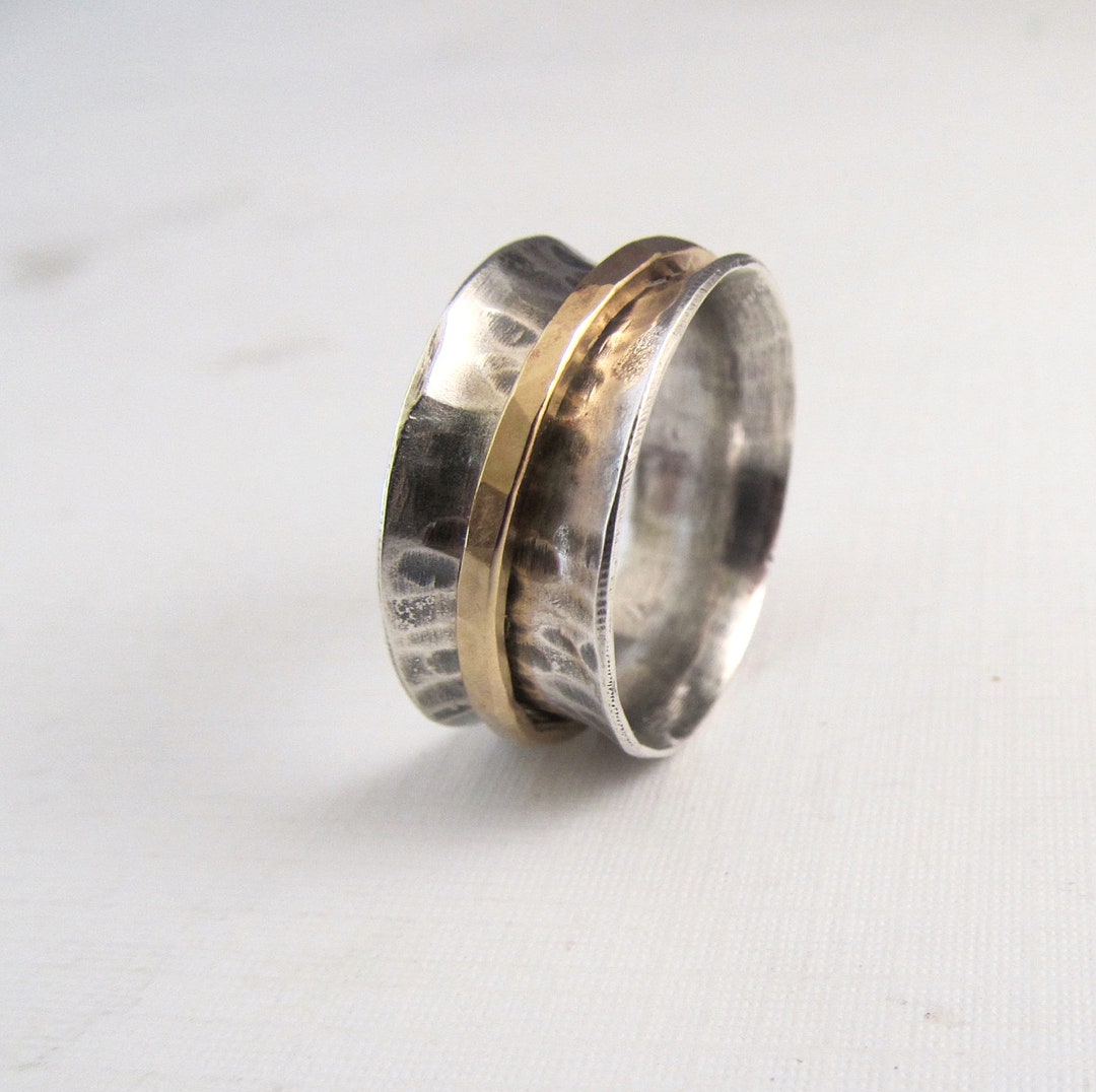 Spinner Ring, Silver and Gold Spinning Ring - Etsy
