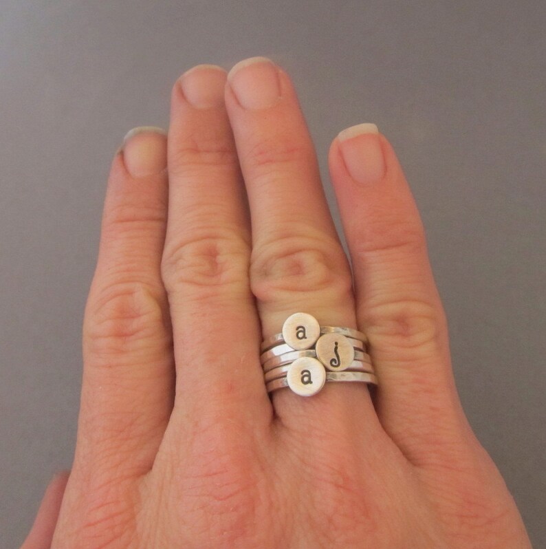 Mini Initial Stacking Rings in Sterling Silver | Etsy