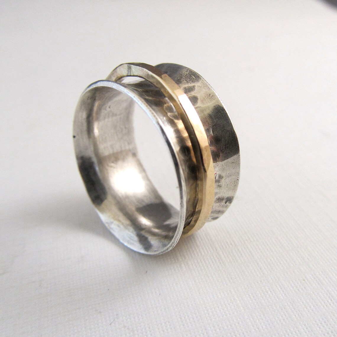 Spinner Ring, Silver and Gold Spinning Ring - Etsy UK