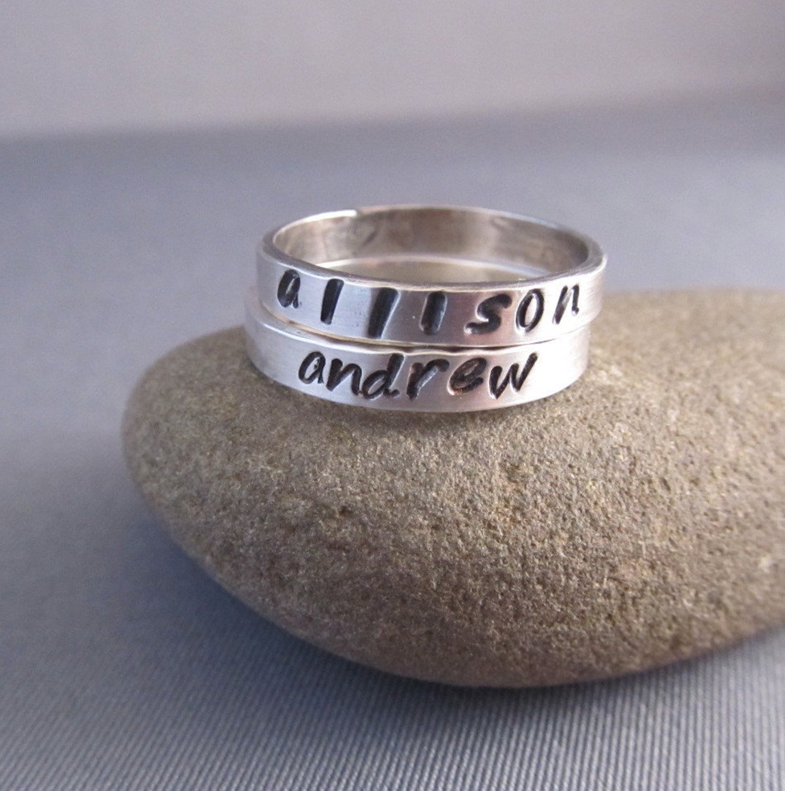 Personalized Ringsset of Two Stamped Silver Rings Stacking - Etsy
