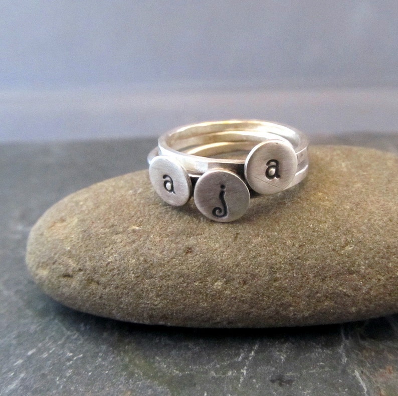 Mini Initial Stacking Rings in Sterling Silver - Etsy