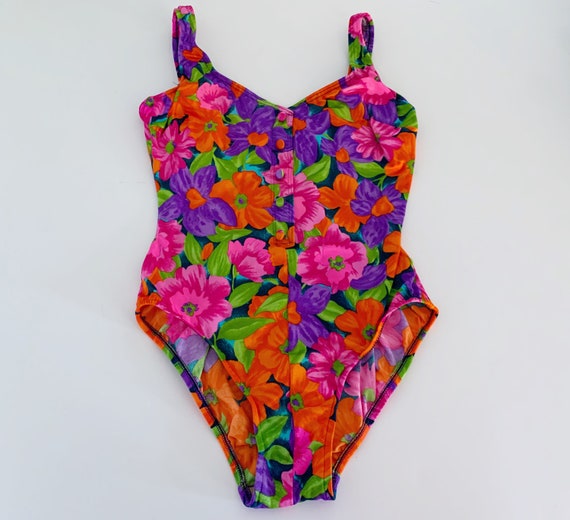 Retro One Piece Swimsuit By Palm Point // Pink & Or… - Gem