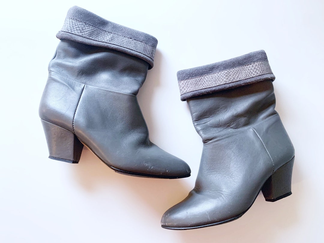Vintage Gray Booties // 1980s Pixie Boots // Genuine Leather 5.5 - Etsy