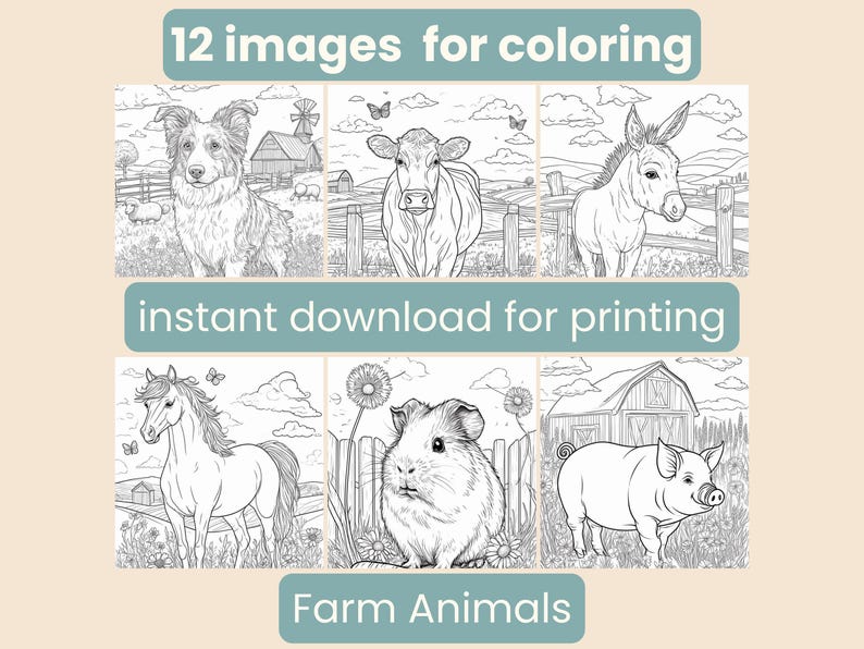 Printable Farm Animals Coloring Pages With Guinea Pig Dog Horse Cow ...