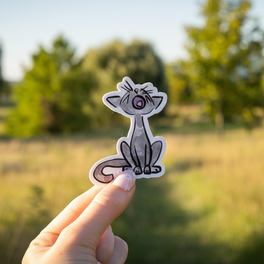 Yawning Cat Sticker Vinyl Cat Decal Kitten Art Handmade Cat Lover Gift ...