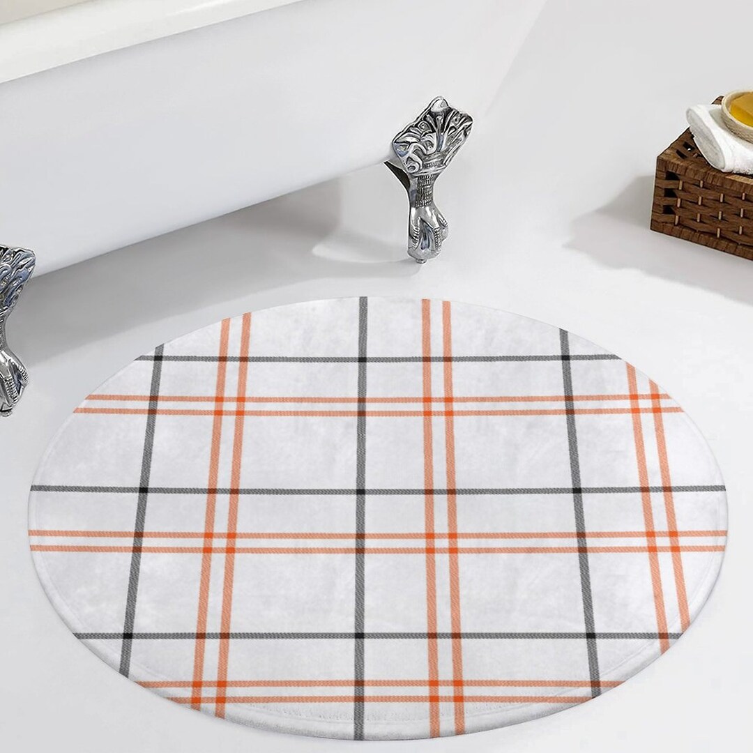 Fall Plaid Bath Mat,round Coral Velvet Floor Mat, Fall Bathroom Decor ...
