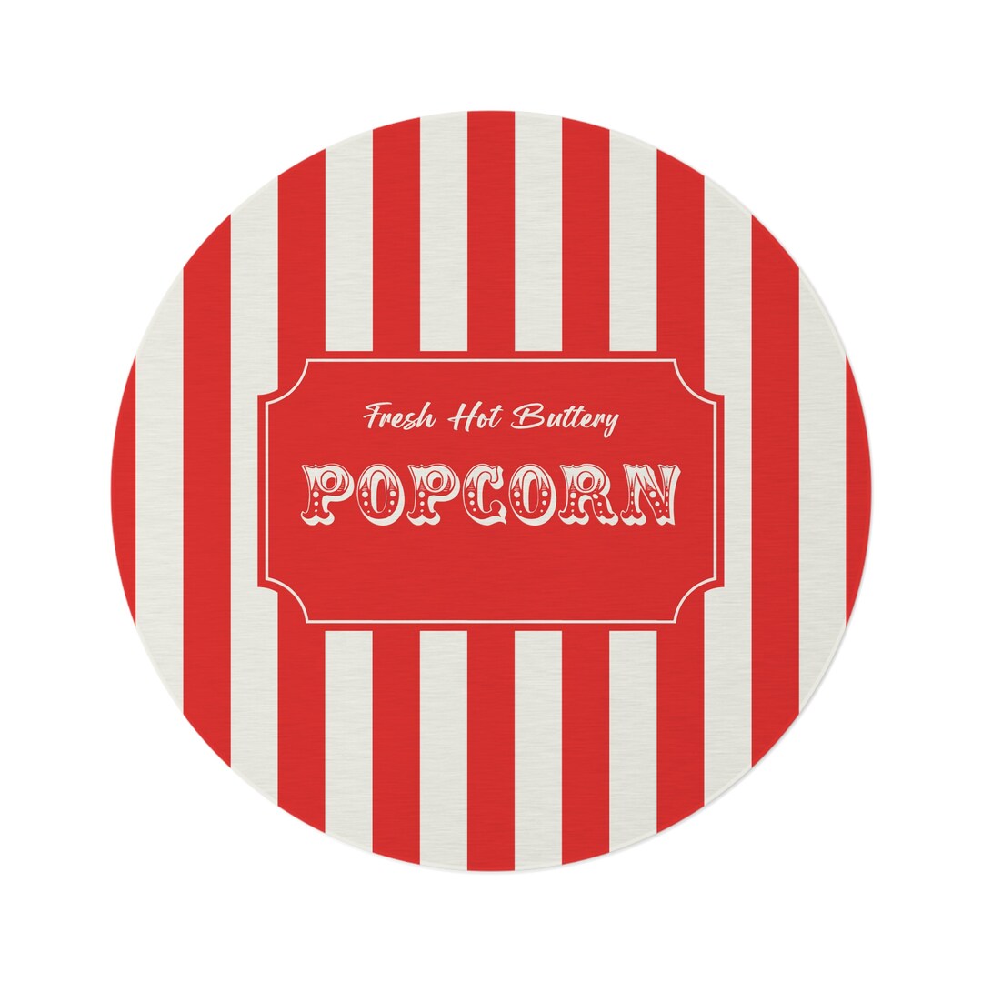 Popcorn Theme 5 Ft Round Area Rug, Movie Room, Media Room Decor, Circus ...