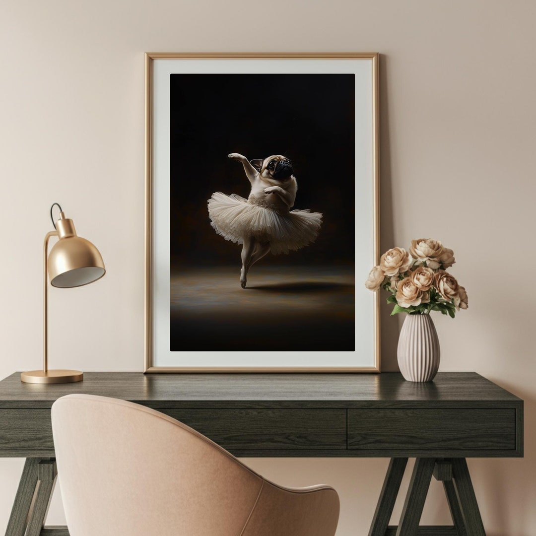 Funny Pug Ballet Wall Art – Cute Digital Animal Print, Cute Pug With ...
