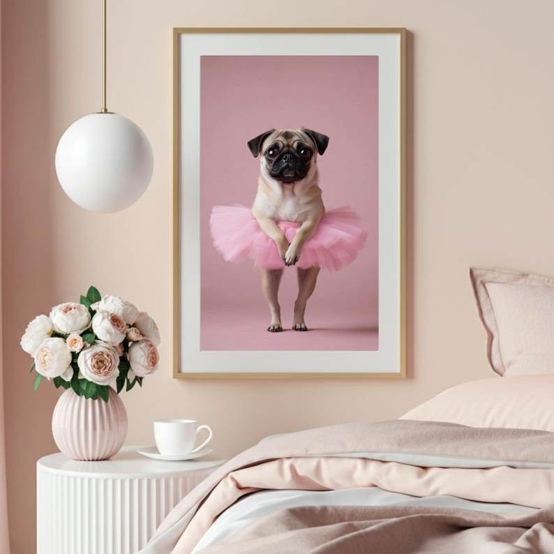 Cute Ballet Pug in Pink Tutu Photo — Funny Dog Wall Art Printable, Home ...