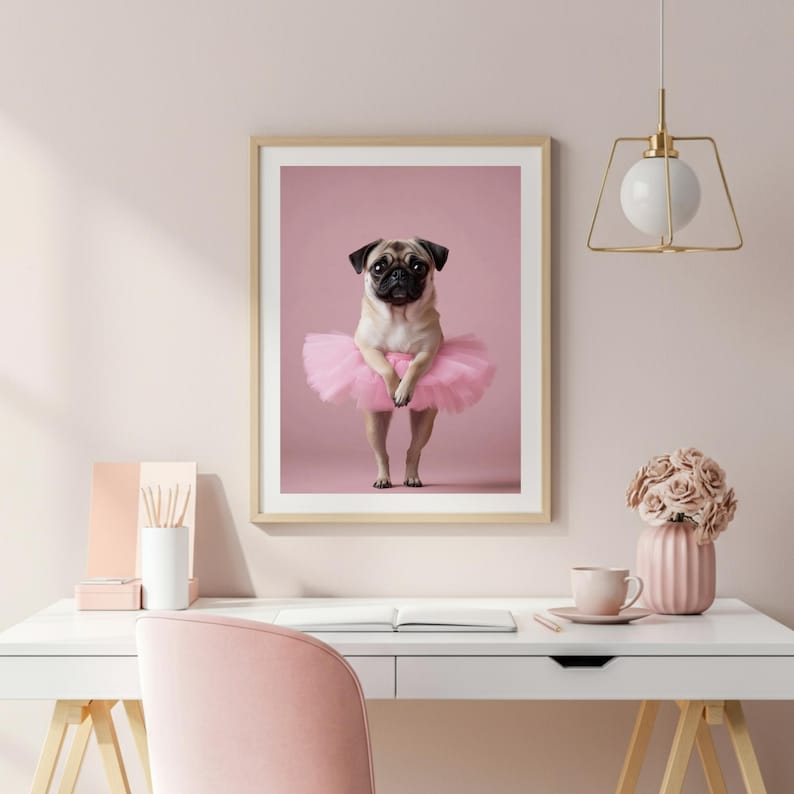Cute Ballet Pug in Pink Tutu Photo — Funny Dog Wall Art Printable, Home ...
