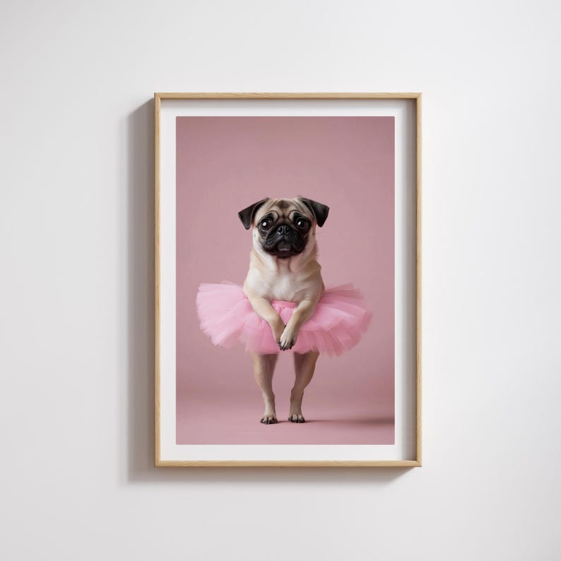 Cute Ballet Pug in Pink Tutu Photo — Funny Dog Wall Art Printable, Home ...