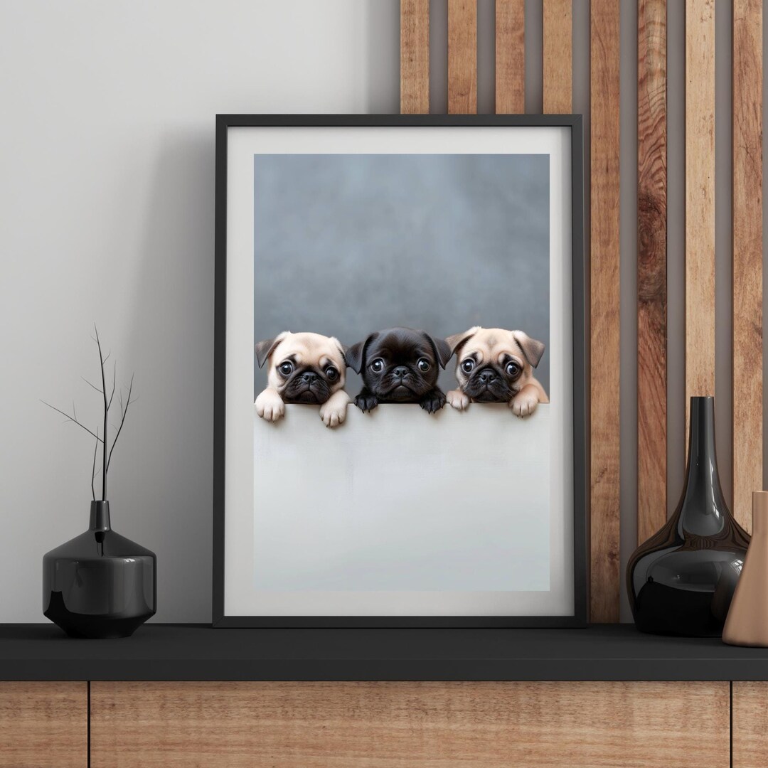 Adorable Trio of Pug Puppies Wall Art | Cute Animal Photography for ...