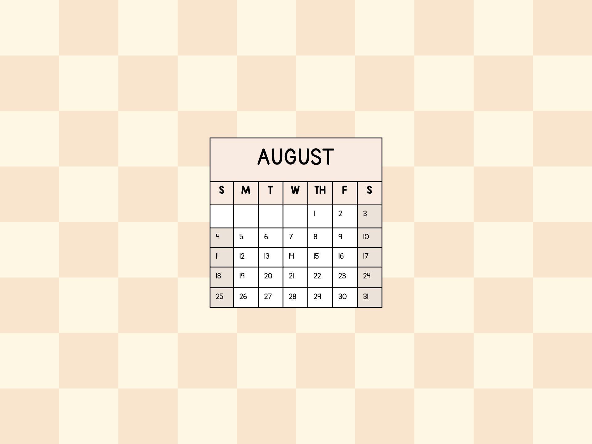 Trendy Checkered Desktop Wallpaper Neutral Beige With Calendar - Etsy