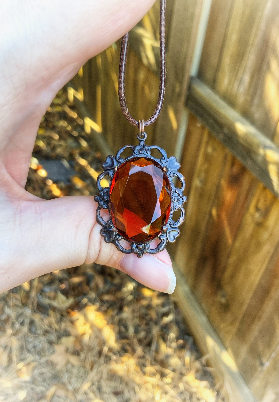 Antique Style Cognac Topaz Glass Crystal Necklace Pendant - Etsy