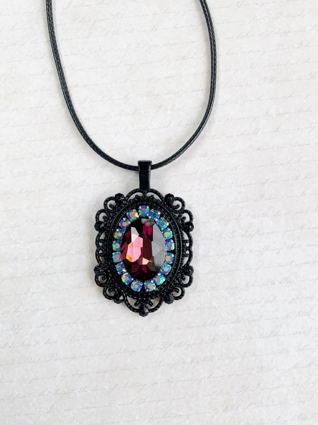 Gothic Burgundy Rhinestone Necklace: Victorian Vampire Pendant - Etsy
