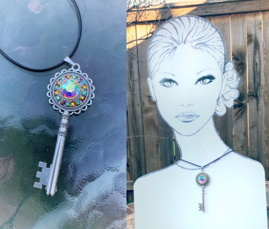 Crystal Aurora Borealis Silver Key, Northern Lights Rhinestone Pendant ...