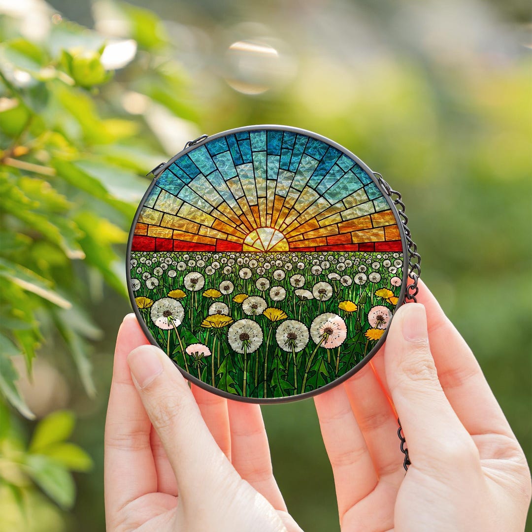 Dandelion Field Glass Suncatcher, Sunrise Stained Glass Art, Nature ...