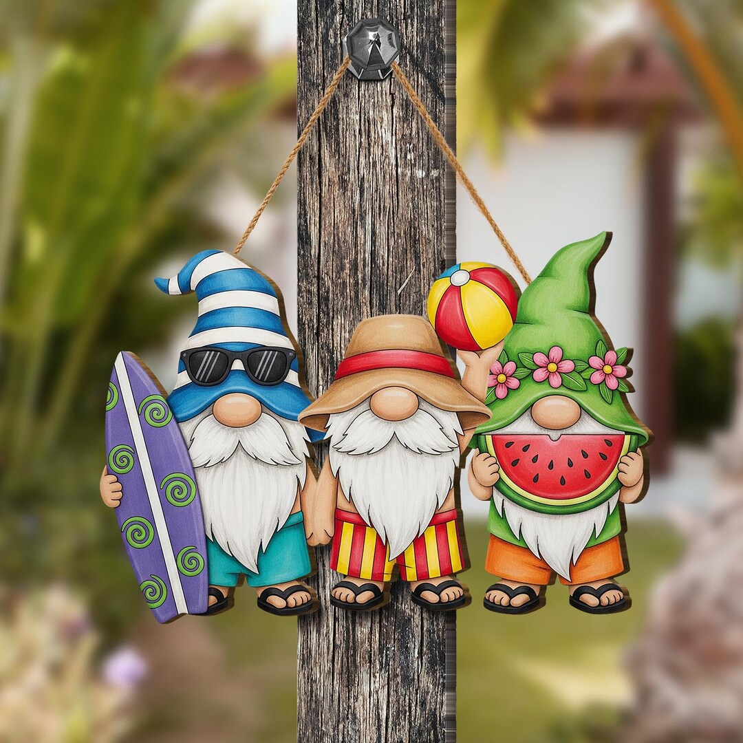 Summer Gnome Door Hanger, Beach Theme Front Door Decor, Watermelon ...