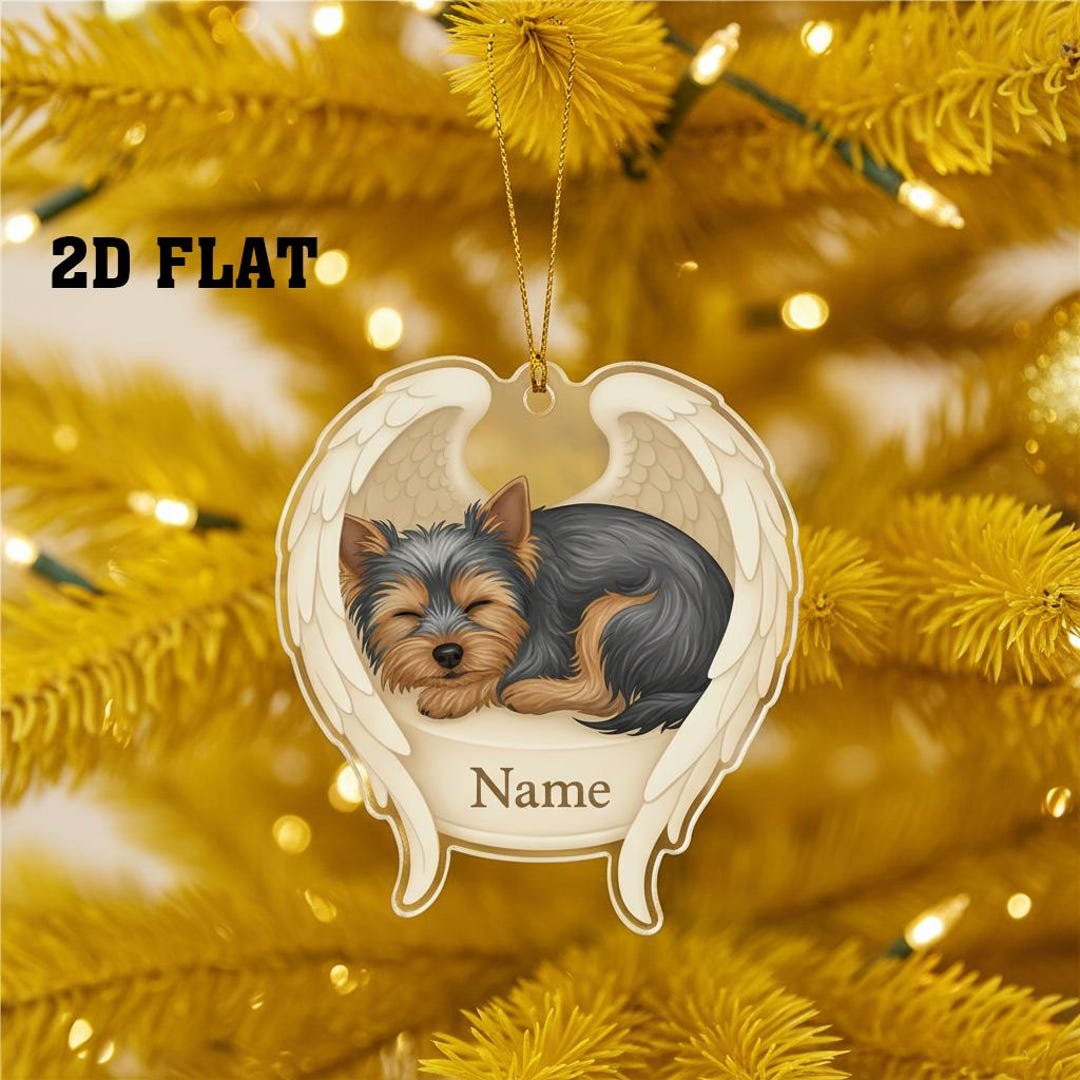 Personalized Yorkie Memorial Ornament With Angel Wings, Pet Loss ...