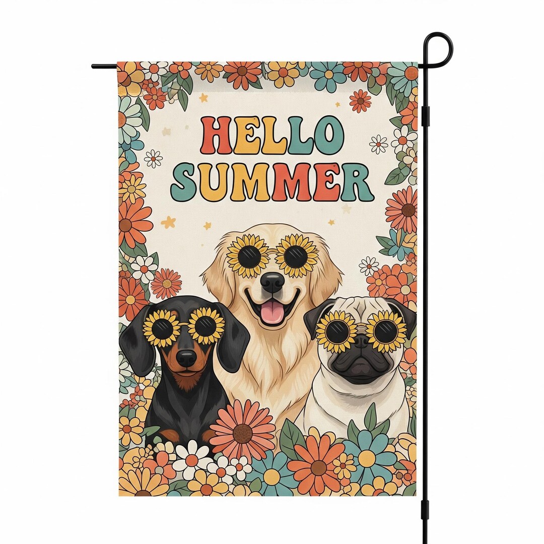 Hello Summer Dog Garden Flag, Cute Summer Yard Decor, Dog Lovers Gift ...
