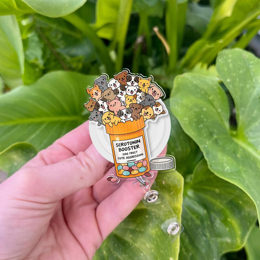 Serotonin Booster Badge Reel – Dog Pill Bottle, Mental Health Gift - Etsy