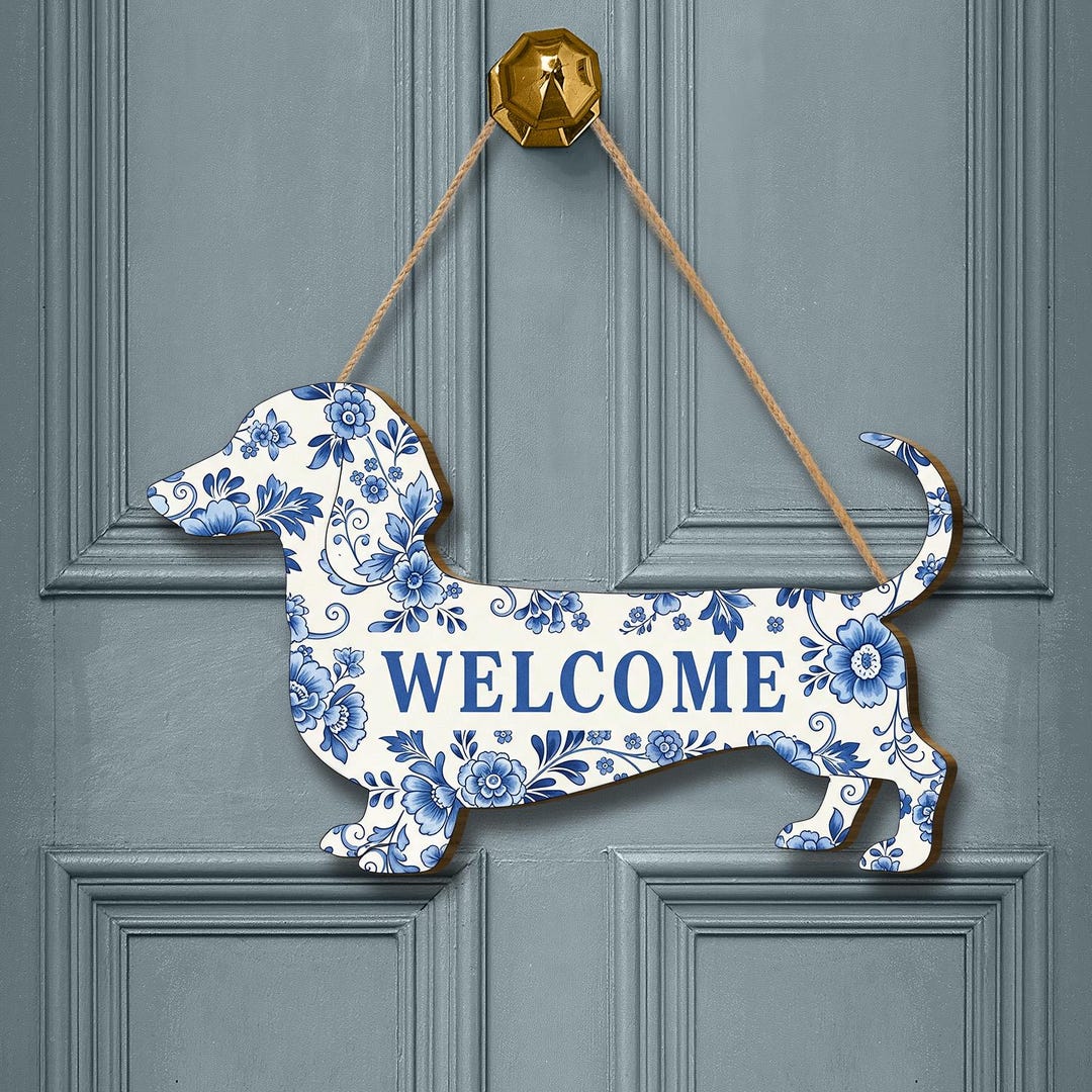 Dachshund Welcome Sign – Blue Chinoiserie Floral Dog Door Hanger - Etsy