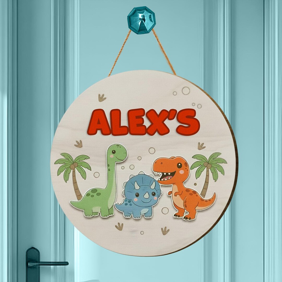Personalized Dinosaur Wooden Sign, Custom Wall Decor, Kids Room Sign ...