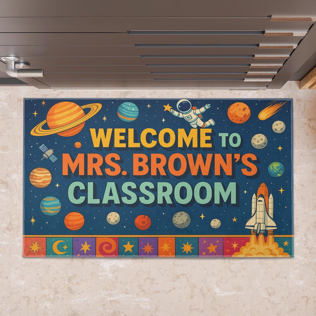 Outer Space Classroom Welcome Mat - Personalized Teacher Rug for Kids ...
