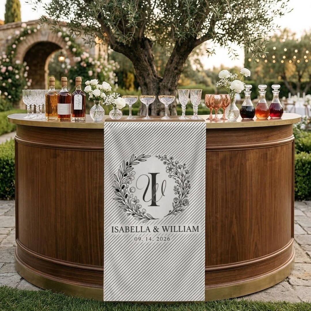 Custom Wedding Bar Sign, Linen Drink Station Banner, Rustic Outdoor ...