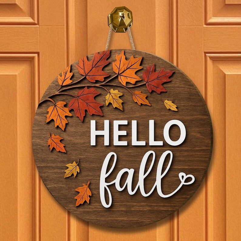 Hello Fall Wooden Sign, Rustic Autumn Door Hanger, 3D Fall Wall Decor ...