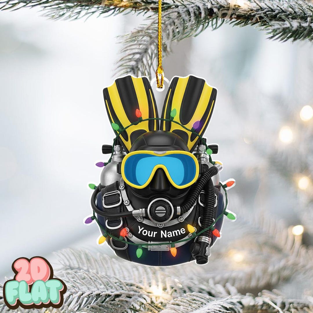 Personalized Scuba Diver 2D FLAT Ornament, Custom Diving Gear Christmas ...
