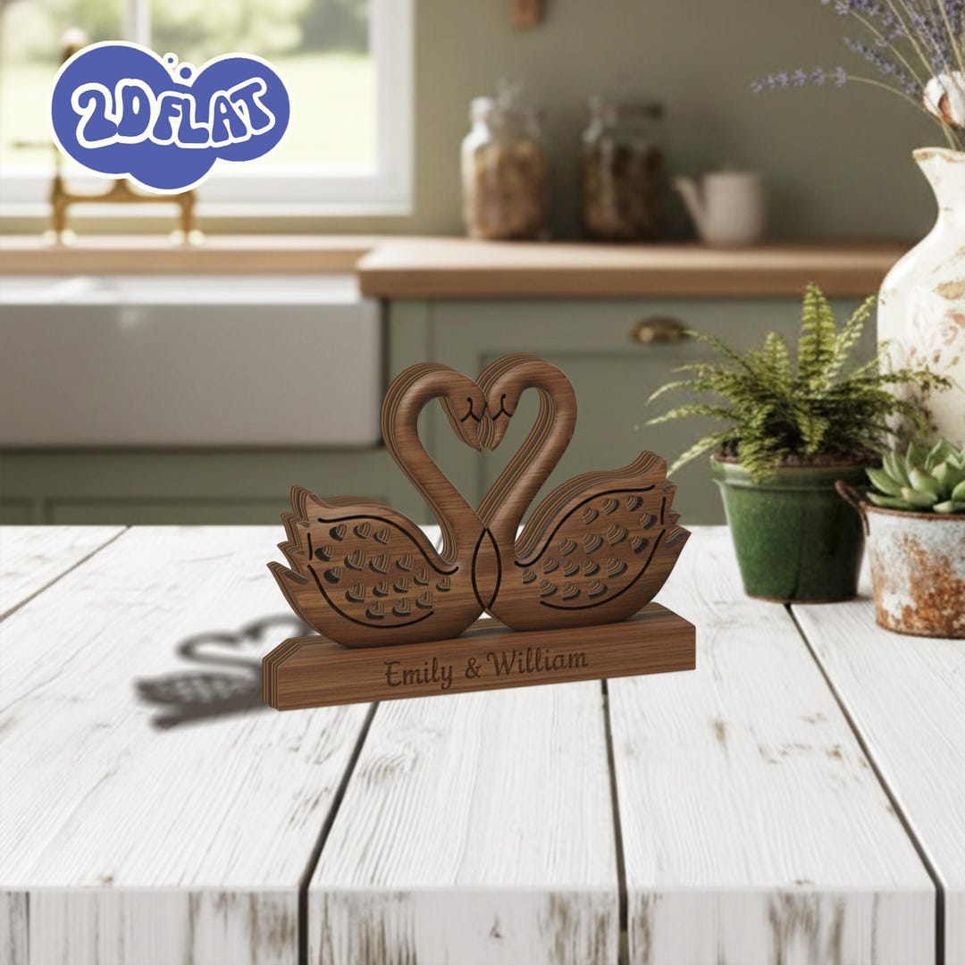 Personalized Wooden Swan Sculpture, Couple's Gift, Custom Name Carving ...