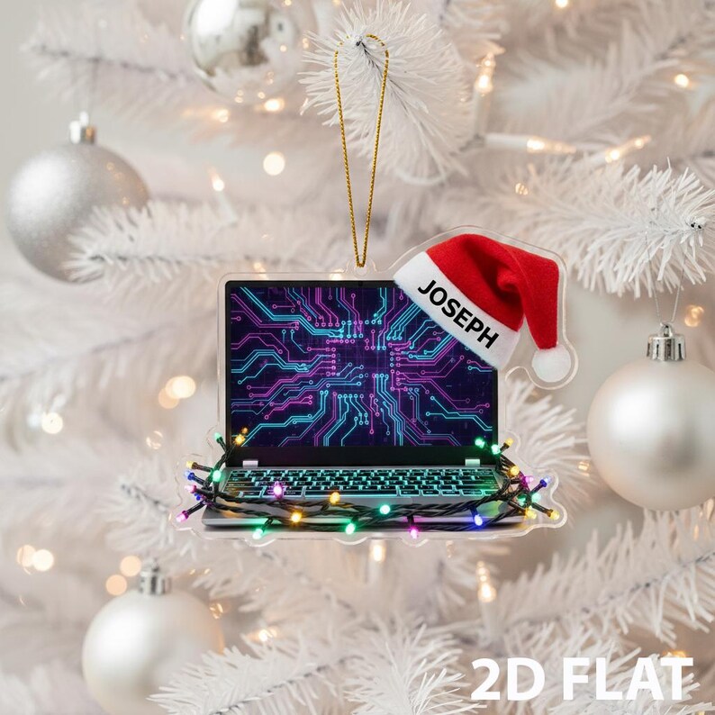 Personalized Computer Programmer 2D FLAT Ornament, Custom Laptop Christmas Decor, Tech Geek ...