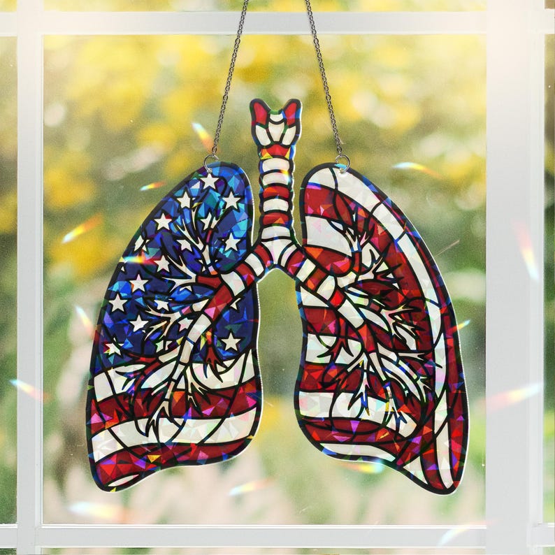 Patriotic Lung Art, 4th July Decor, USA Flag Lungs Suncatcher ...