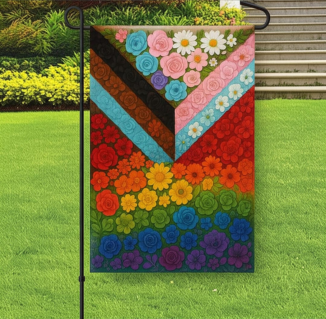 Floral Progress Pride Garden Flag, LGBTQ Rainbow Floral Yard Decor ...