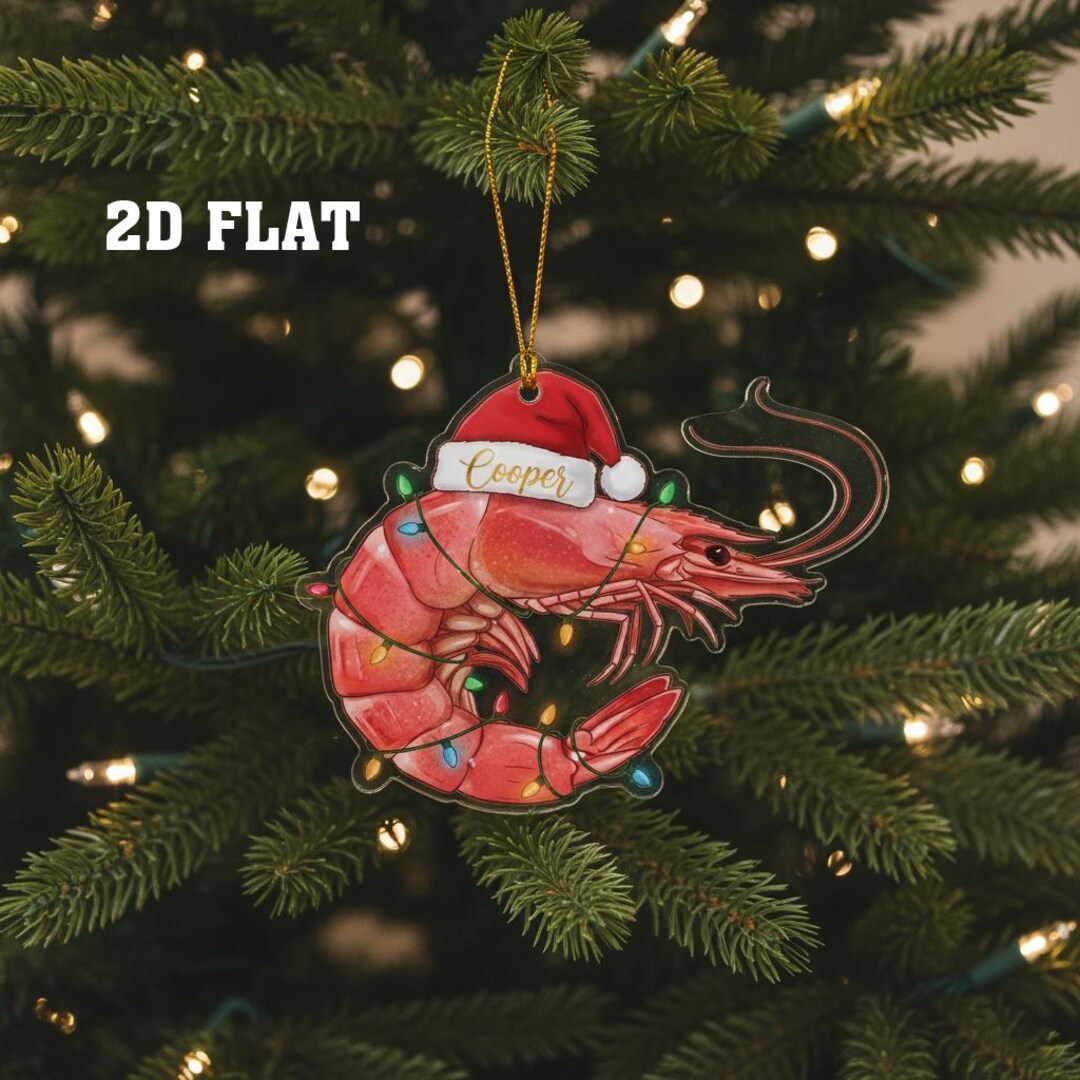 Personalized Shrimp 2D FLAT Christmas Ornament With Santa Hat, Lights ...