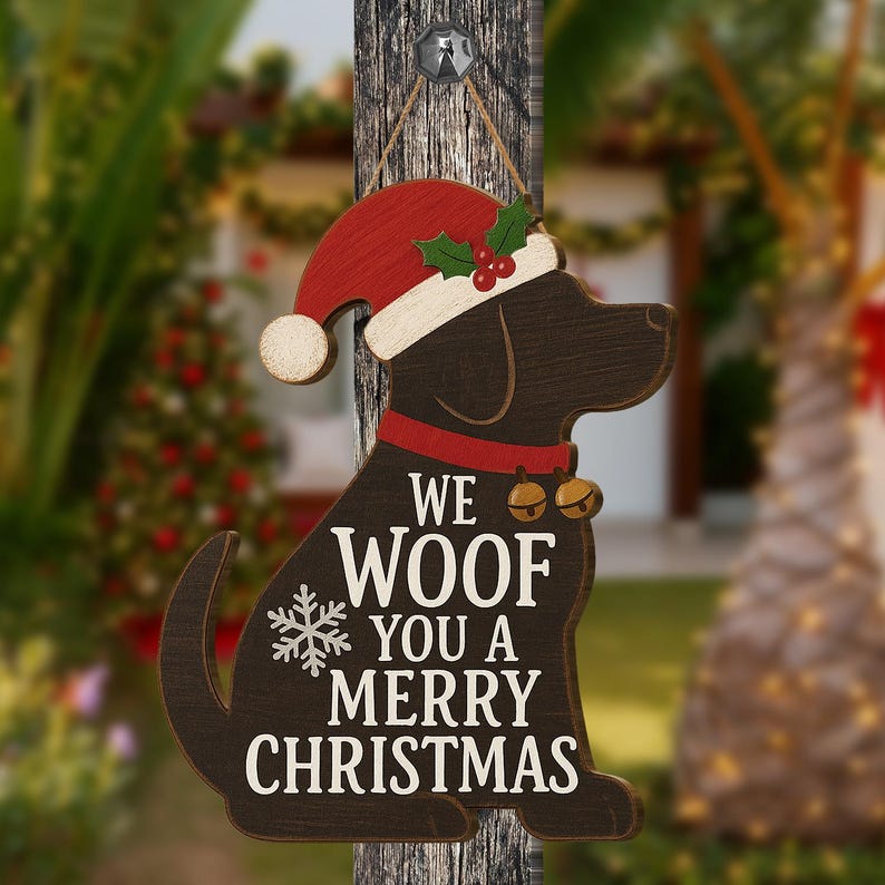 We Woof You a Merry Christmas Dog Sign, Cute Wooden Dog Door Hanger ...