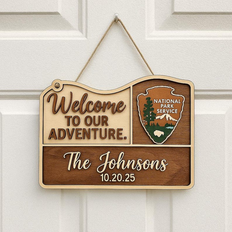 Welcome to Our Adventure Wooden Sign, Personalized Wedding Sign ...