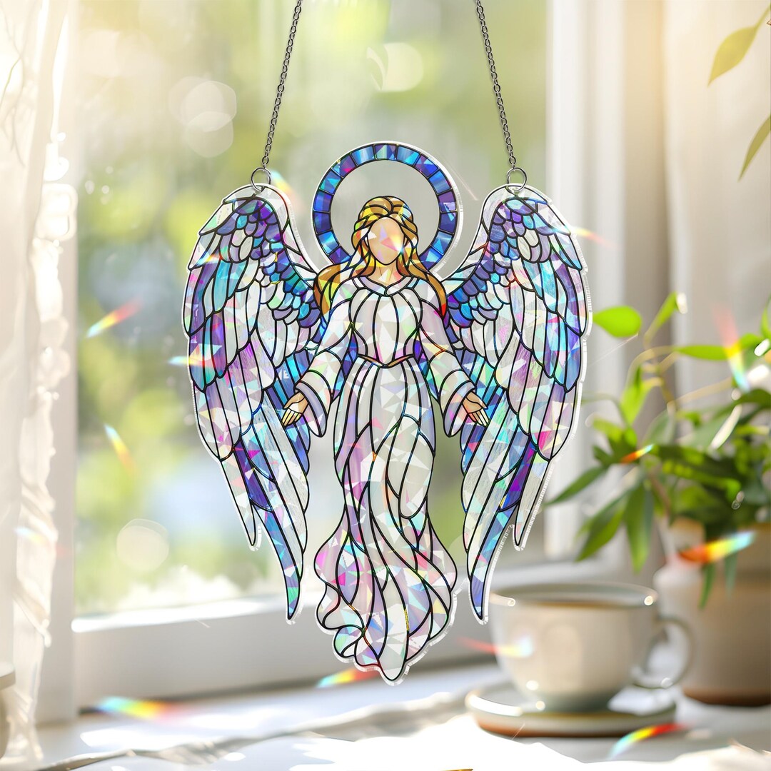 Angel ACRYLIC Window Hanging – Elegant Hanging Window Decor With Blue ...