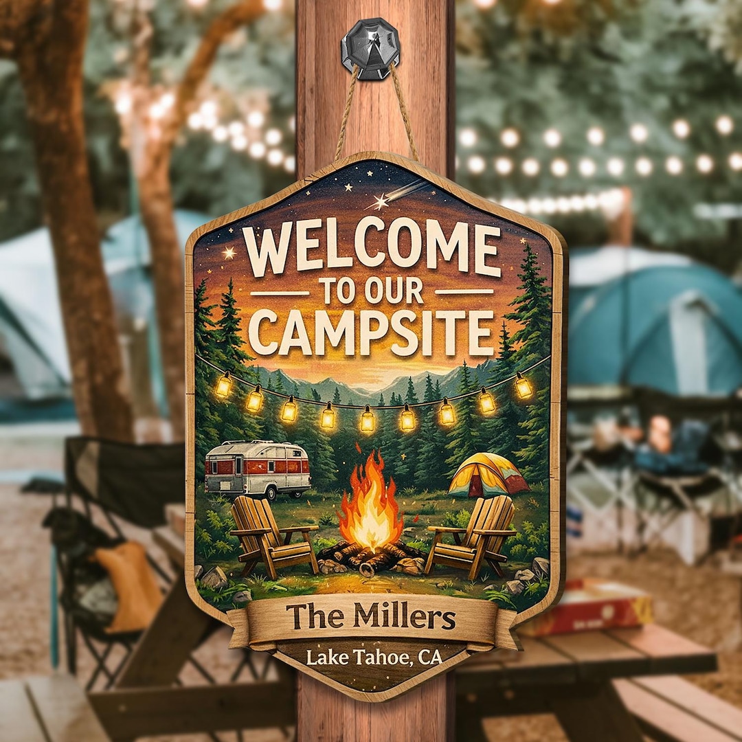 Personalized Camping Welcome Sign, Custom Campsite Decor, Family Camp ...