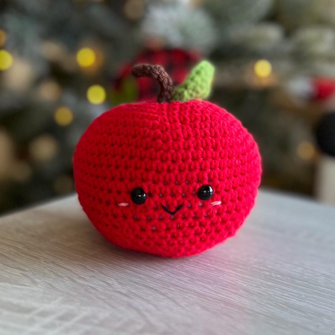 Crochet Red Apple Plush With Safety Eyes - Perfect Teacher Gift or Play ...