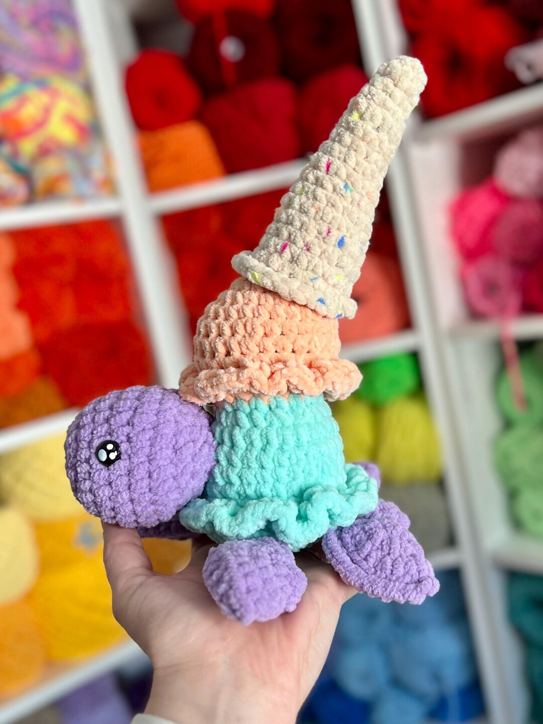 Handmade Crochet Ice Cream Turtle Plushie – Adorable Amigurumi Dessert ...