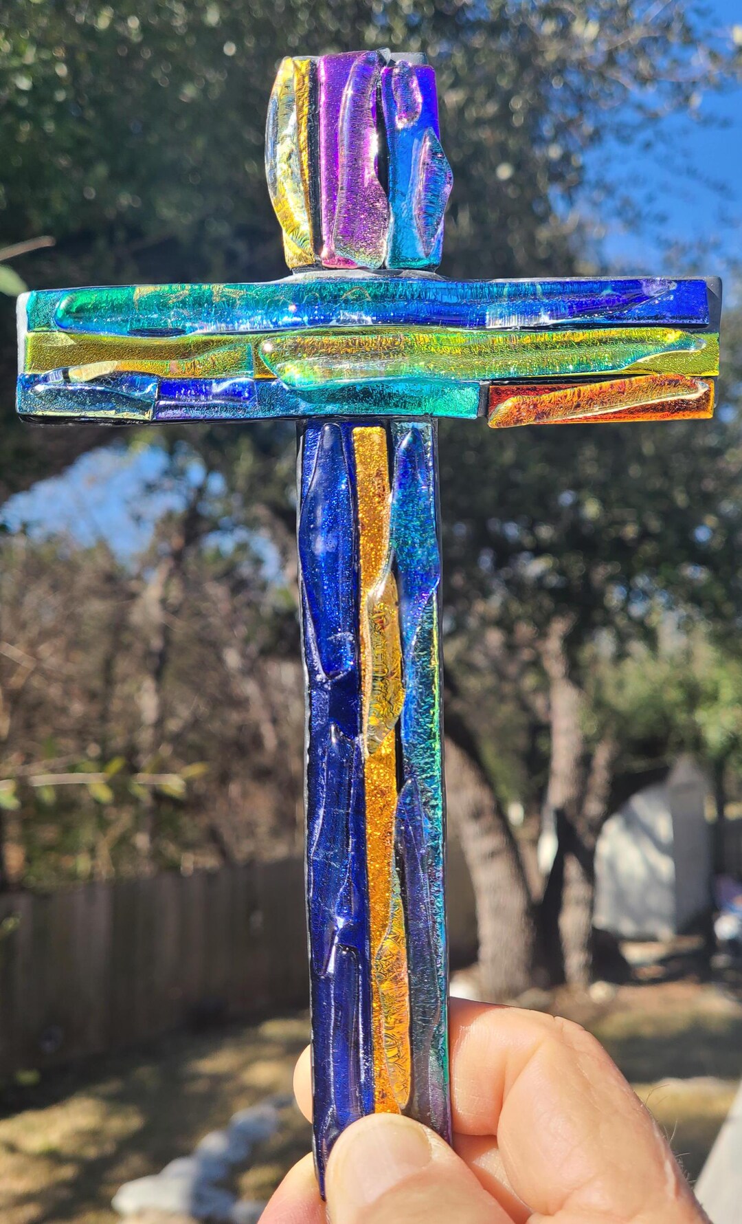 Fused Clear Glass Cross on Blue Background With Dichoic Glass - Etsy