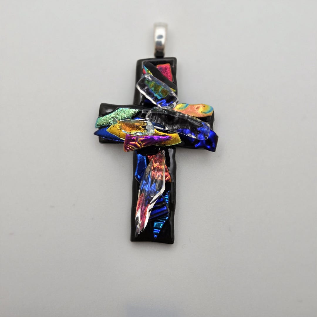 Fused Glass Cross Pendant With Dichoic Glass - Etsy