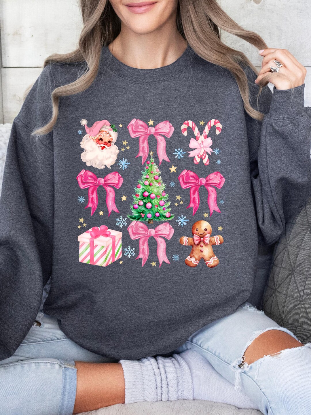 Preppy Christmas, Santa Claus, Pink Bow, Candy Cane, Christmas Tree ...