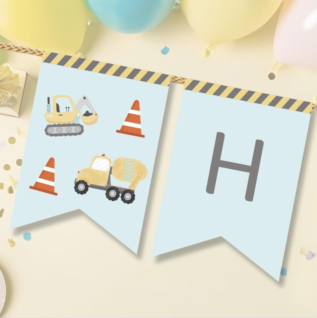 Printable Construction Happy Birthday Banner, Construction Birthday ...