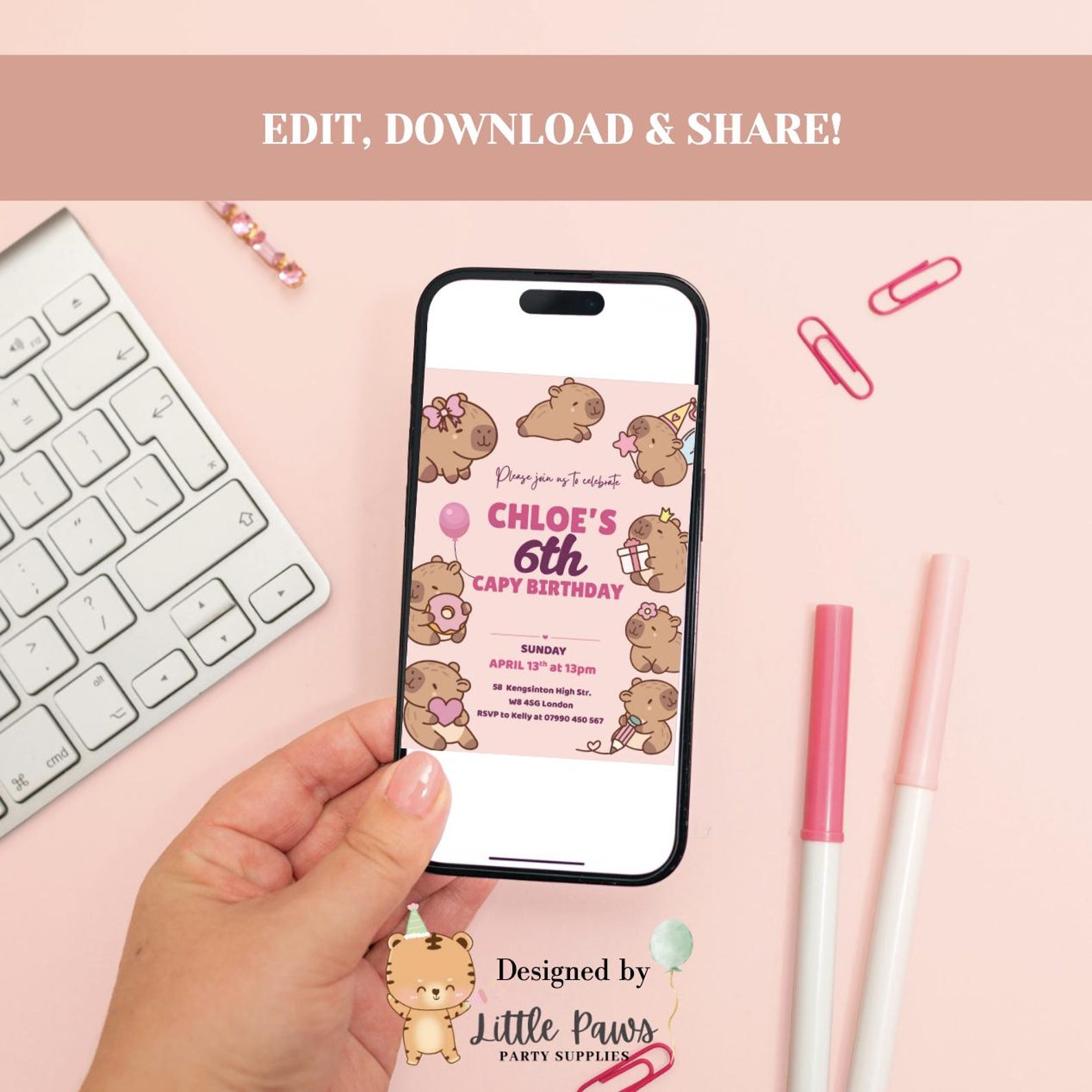 Editable Capybara Design Birthday Invitation, Capybara Birthday ...