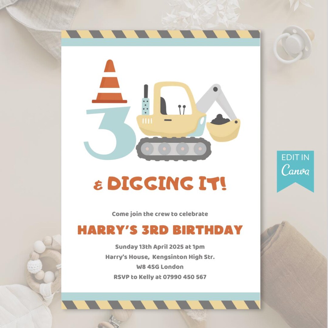 Construction Birthday Invitation, Editable Construction Invitation ...