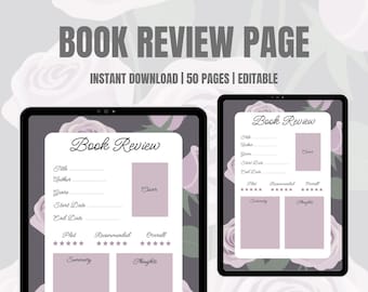 Book Review Template | Digital Reading Planner| Printable Book Review ...